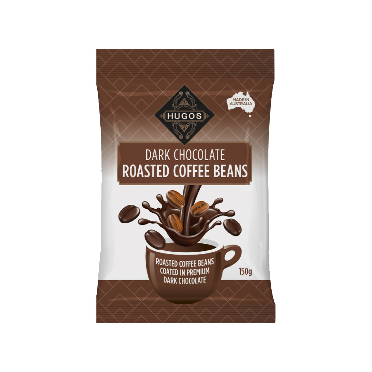 Hugos Dark Chocolate Roasted Coffee Beans 150gx12 - Global Food Products
