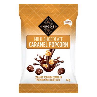 Hugos Milk Chocolate Caramel Popcorn 150g x 12 - Global Food Products