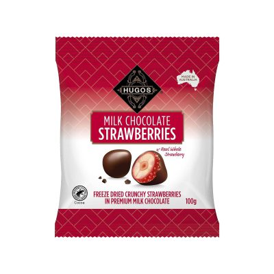 Hugos Milk Chocolate Coated Strawberries 100g x 12 - Global Food Products